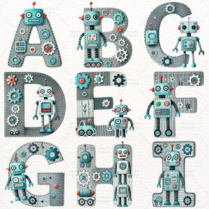 Robot Alphabet, Cute Robot, Robot Clipart, Robot PNG, Alphabet Clipart ...