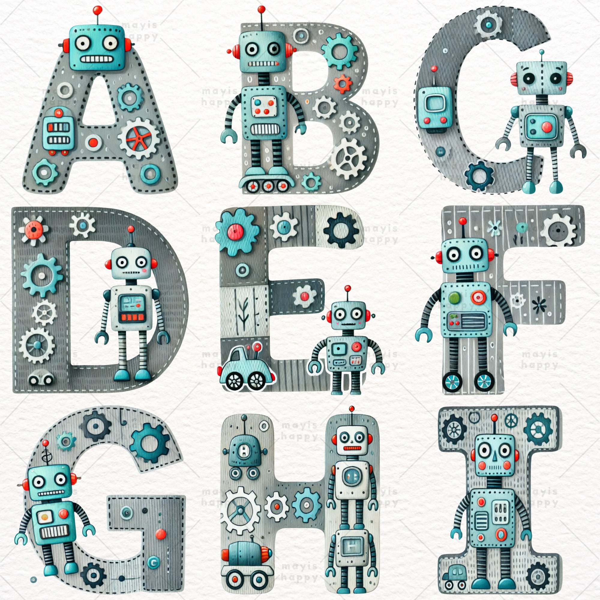 Robot Alphabet, Cute Robot, Robot Clipart, Robot PNG, Alphabet Clipart ...