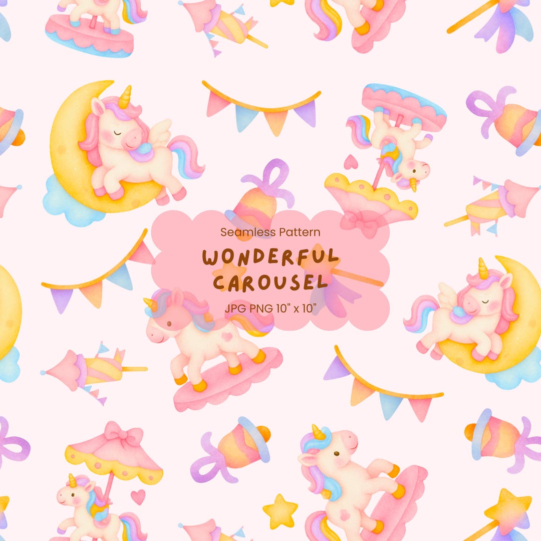 Wonderful Carousel Seamless Pattern, Carousel Pattern, Pastel Carousel ...