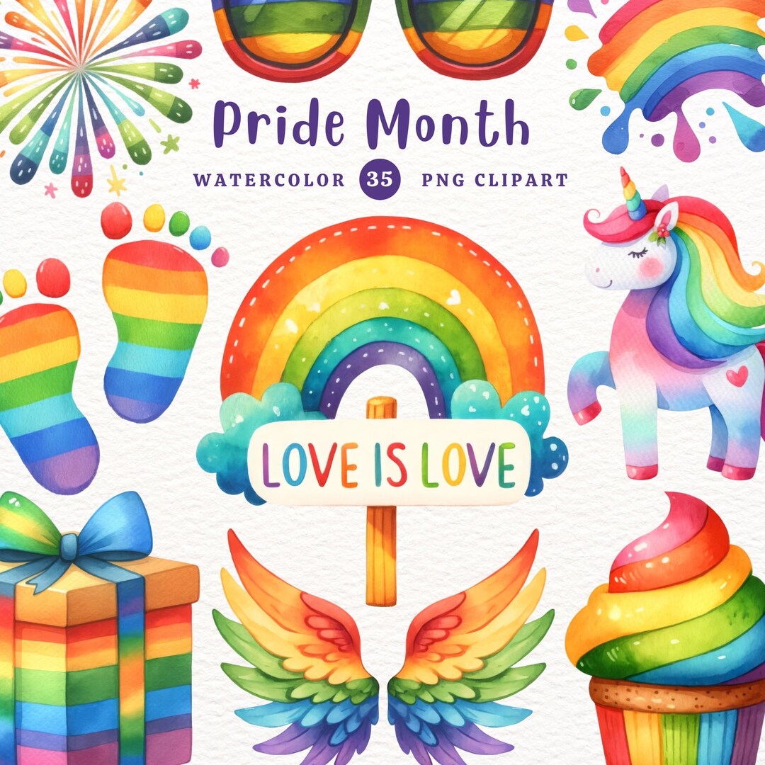 Pride Month Watercolor Clipart: Rainbow LGBTQ+ PNG (digital Download ...