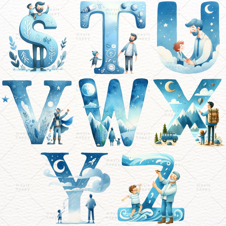 Dad and Son Watercolor Alphabet Clipart: Transparent PNG (digital ...
