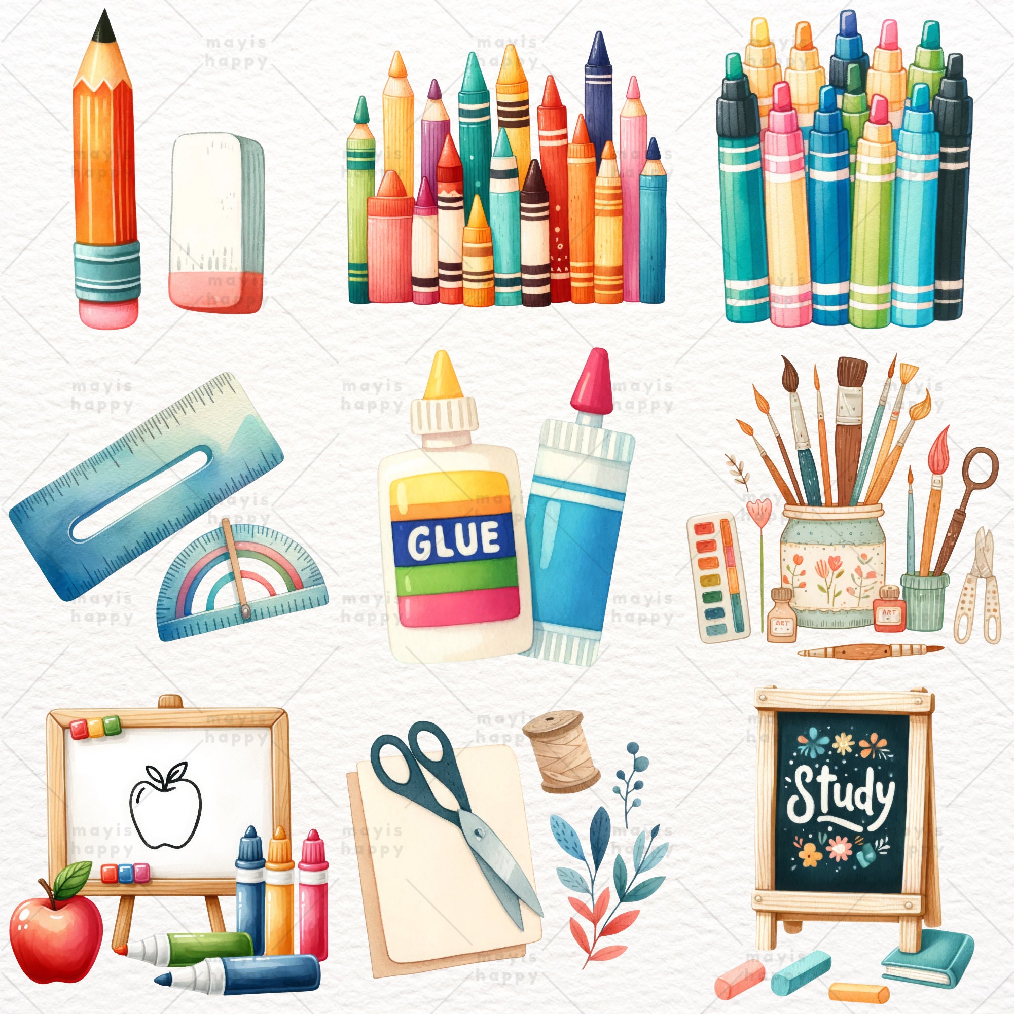 Back to School, School Supplies, Cute Student Clipart, Teacher PNG ...