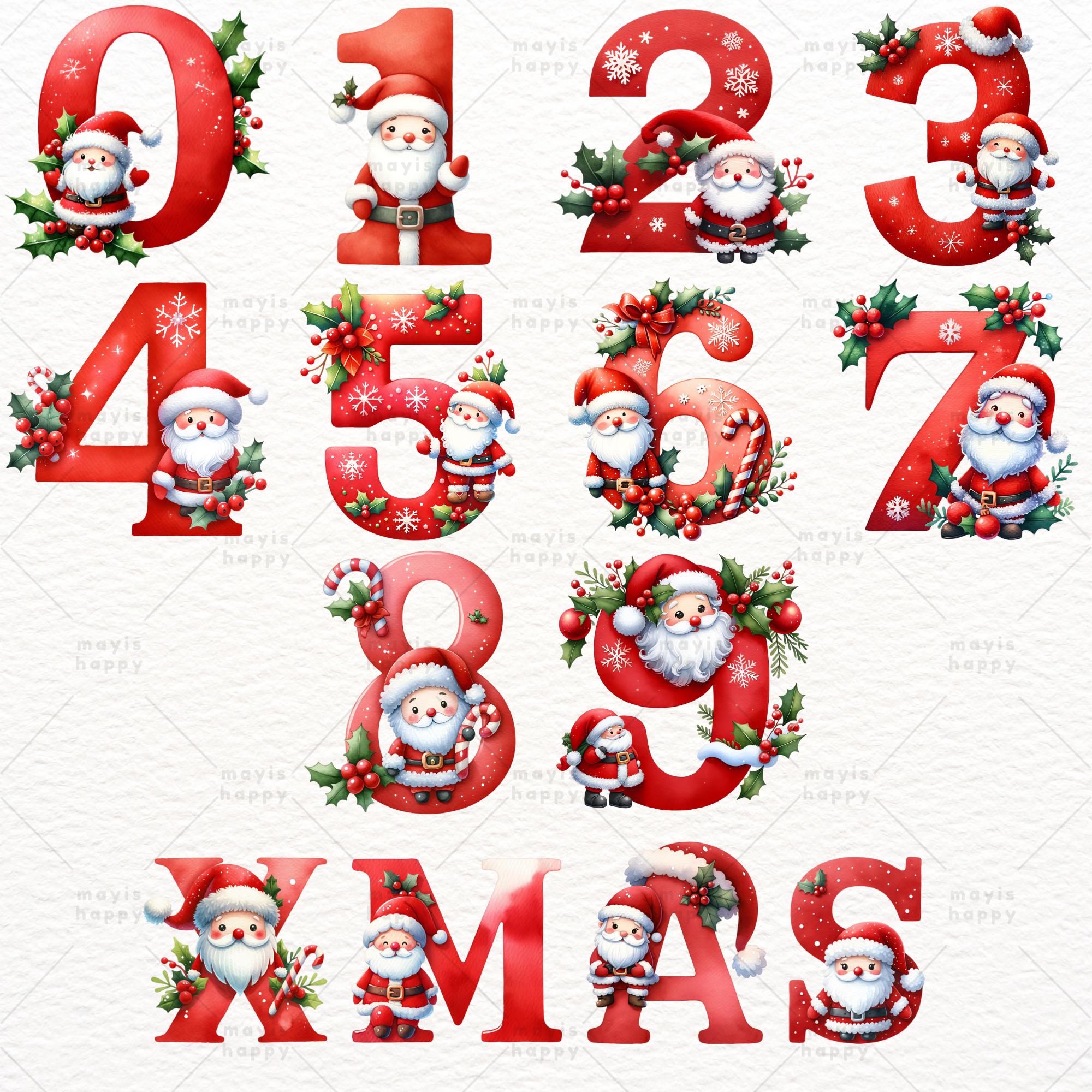 Santa Claus Alphabet Clipart: Watercolor Doodle PNG (digital Download ...
