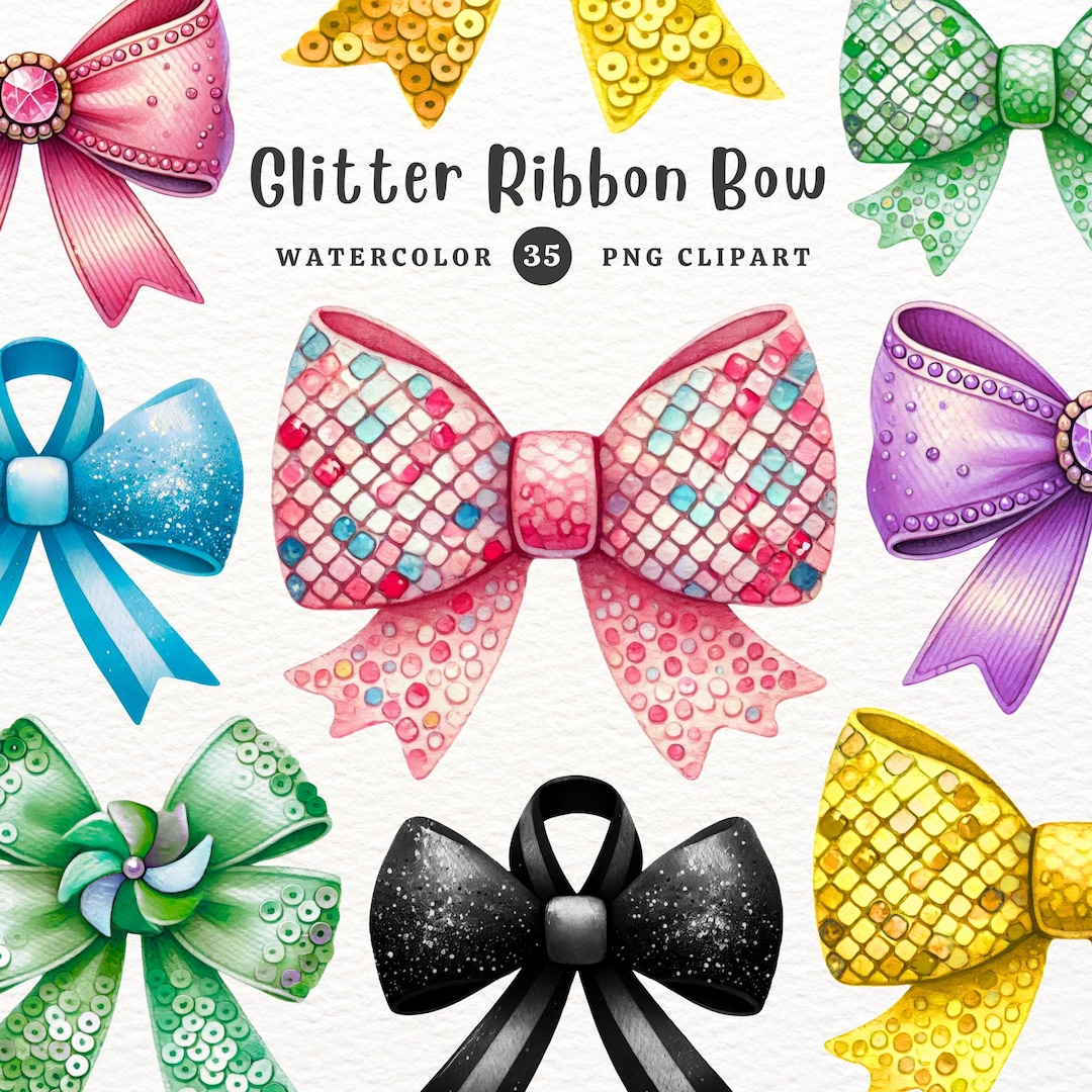 Glitter Ribbon Bow Clipart, Disco Ribbon Bow Clipart, Ribbon Bow PNG ...
