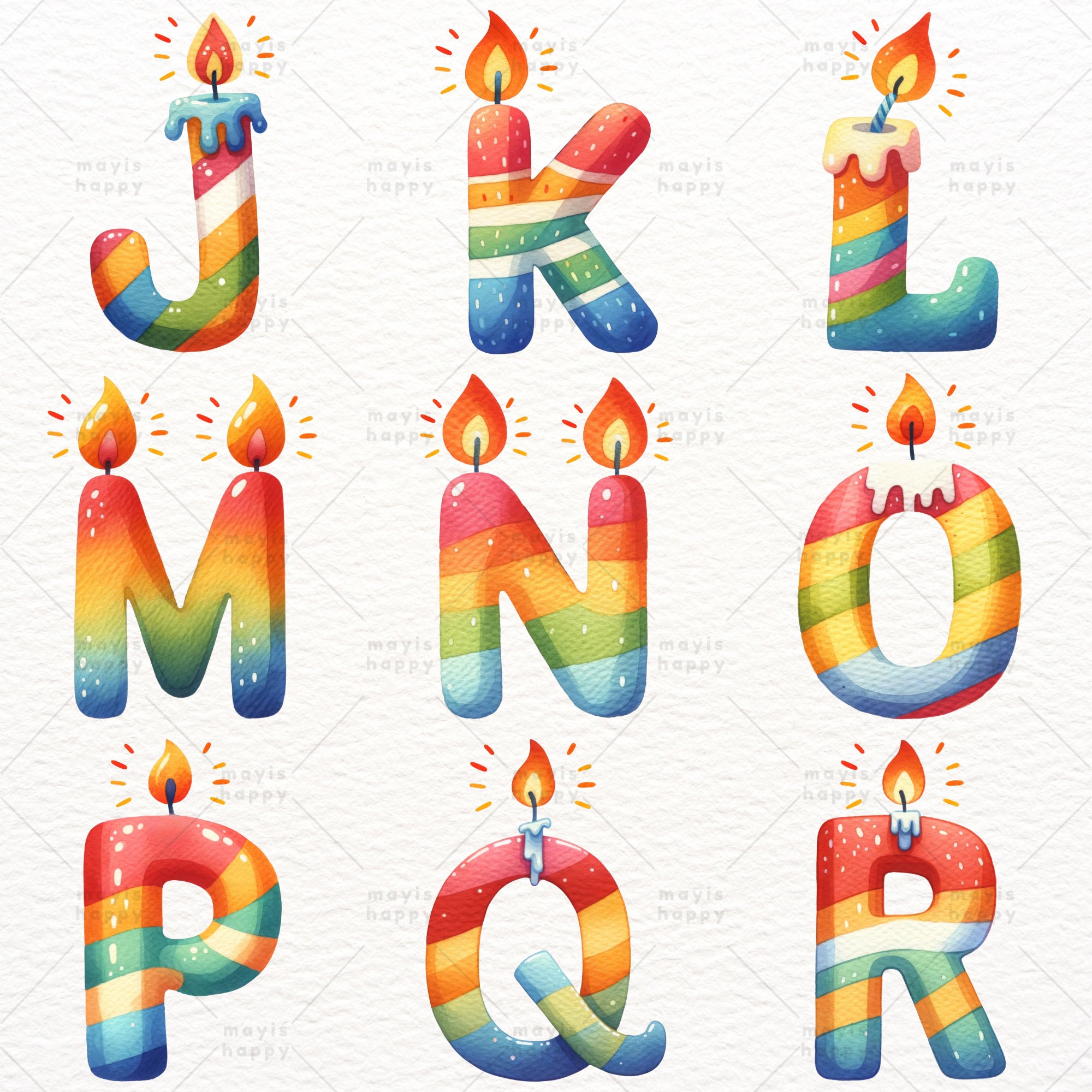 Birthday Candle Alphabet, Birthday Clipart, Candle PNG, Candle ...