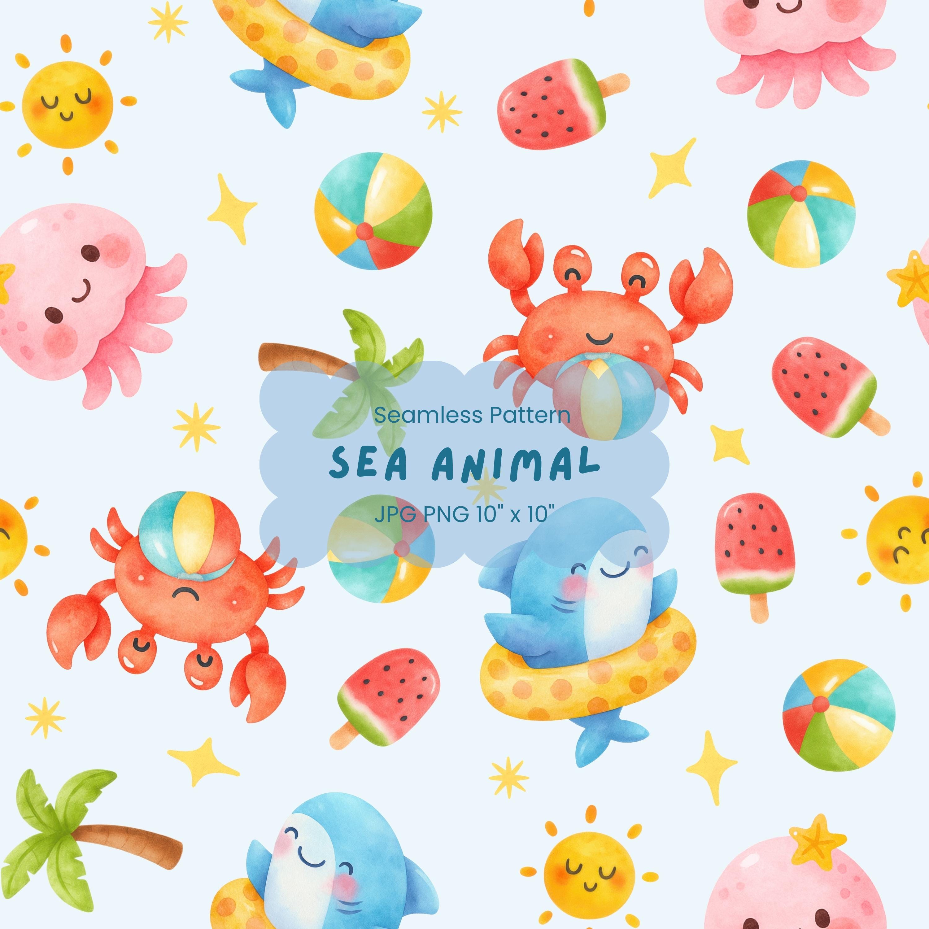 Sea Animal Seamless Pattern, Sea Animal Pattern, Cute Animal Pattern ...