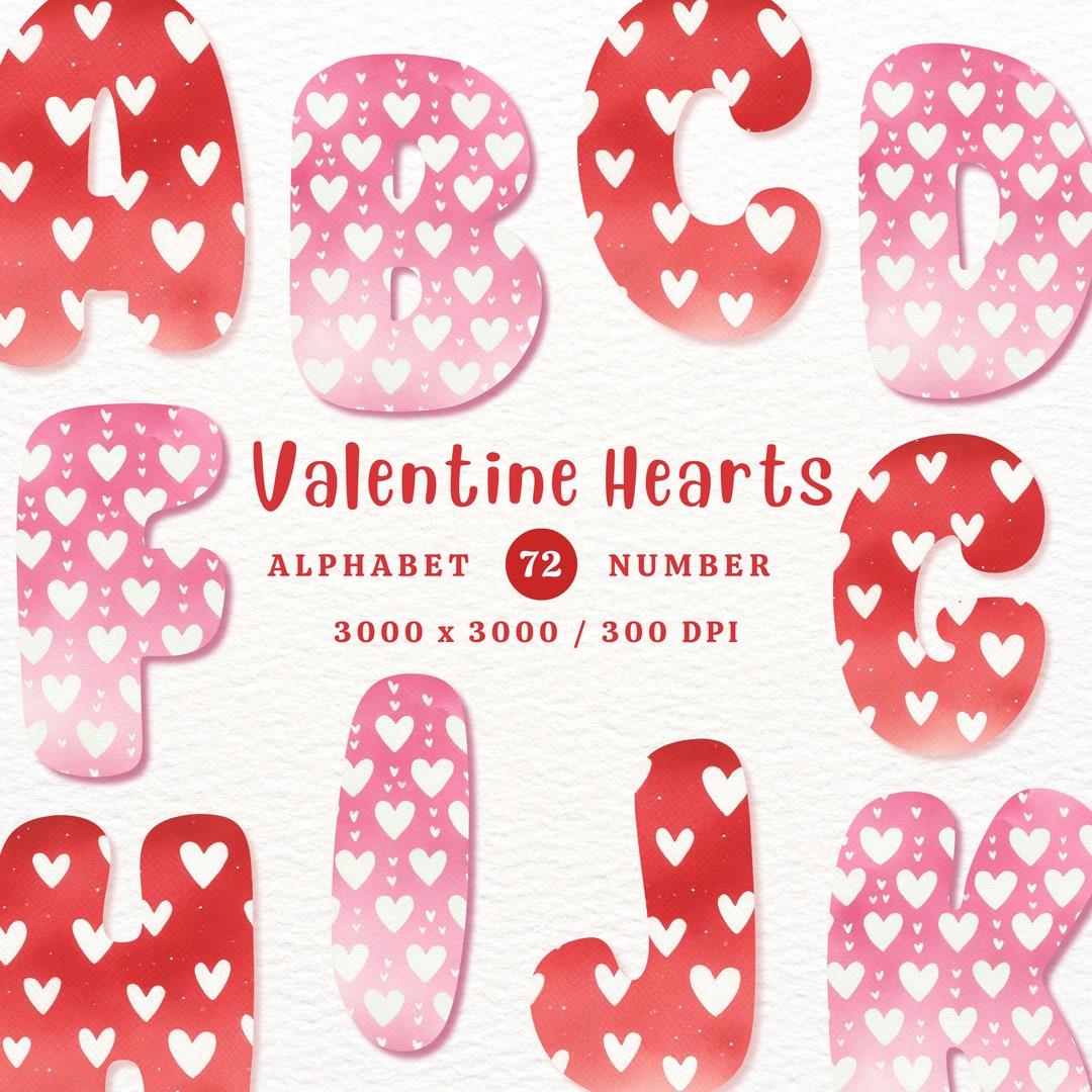 Valentine Heart Alphabet, Heart Alphabet Clipart, Valentine Clipart ...