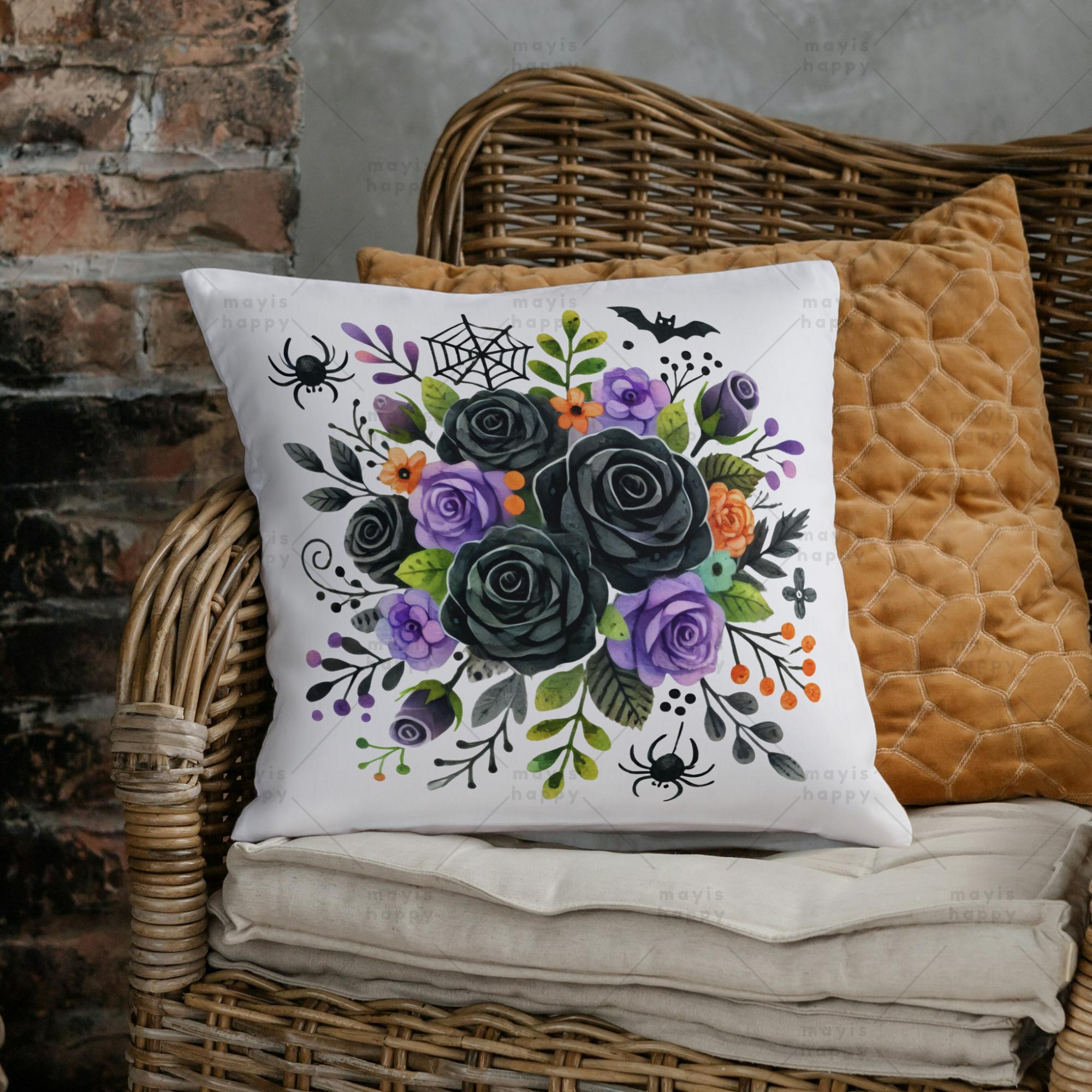 Halloween Flower Clipart: Watercolor Floral PNG Bundle (digital ...