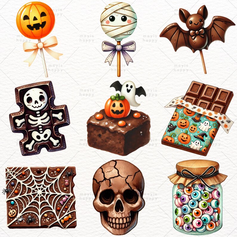 Halloween Treats Clipart: Spooky Watercolor Pngs (digital Download) - Etsy