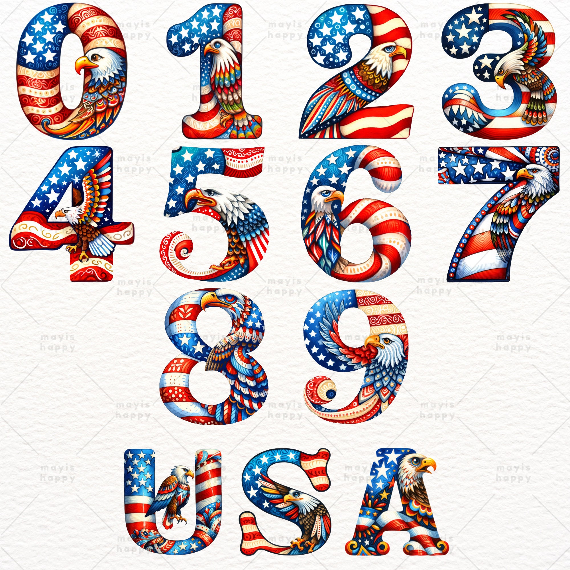 Patriotic Alphabet Clipart: Watercolor Doodle PNG (digital Download) - Etsy