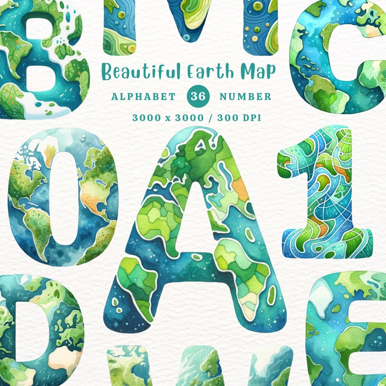 Earth Map Alphabet, Earth Clipart, Planet PNG, Earth Pattern, Alphabet ...