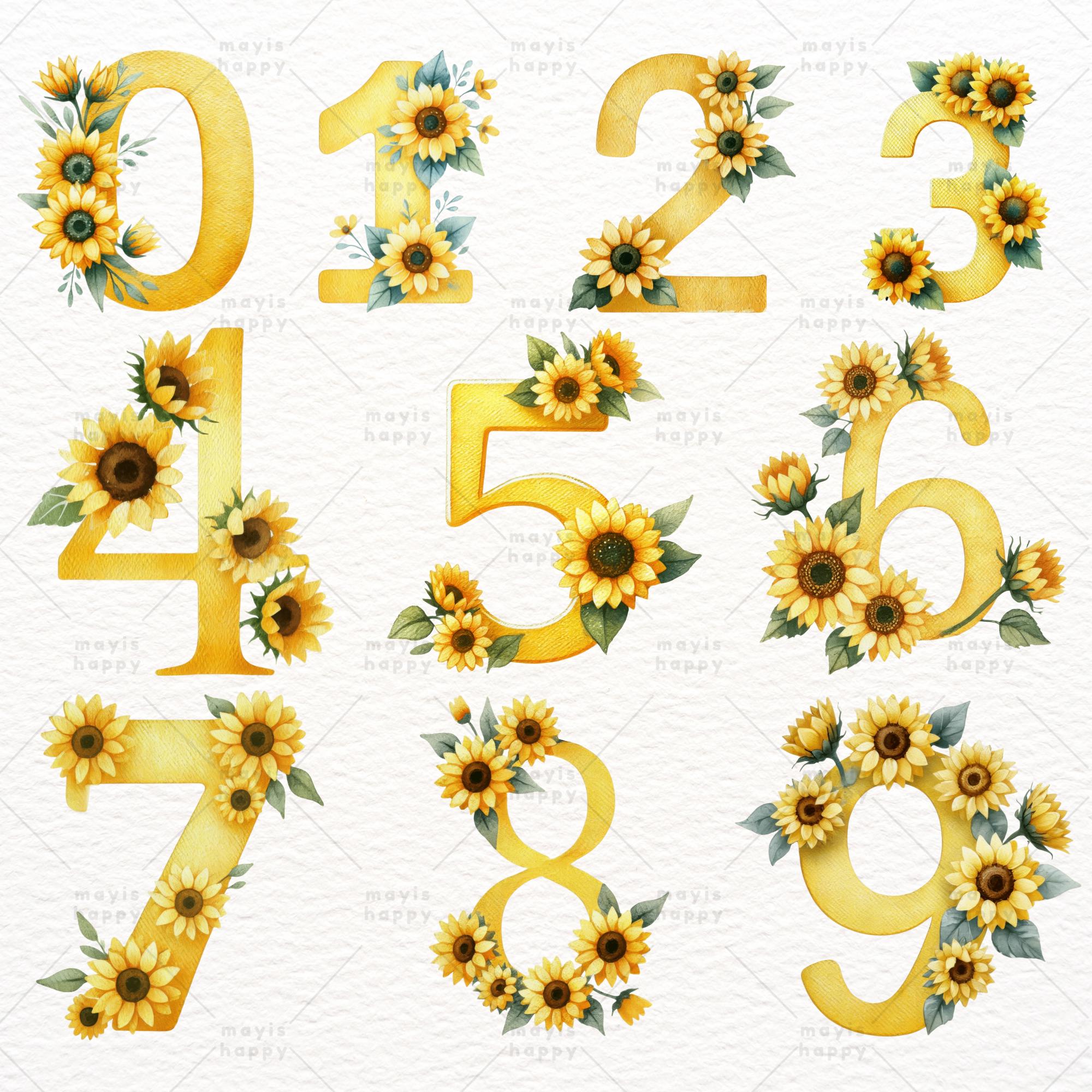 Sunflower Watercolor Alphabet Clipart: Floral Doodle Letters (digital ...
