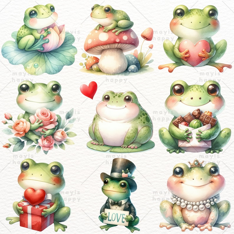 Love Frog, Cute Frog, Couple Frog Clipart, Frog Clipart, Valentine Gift ...