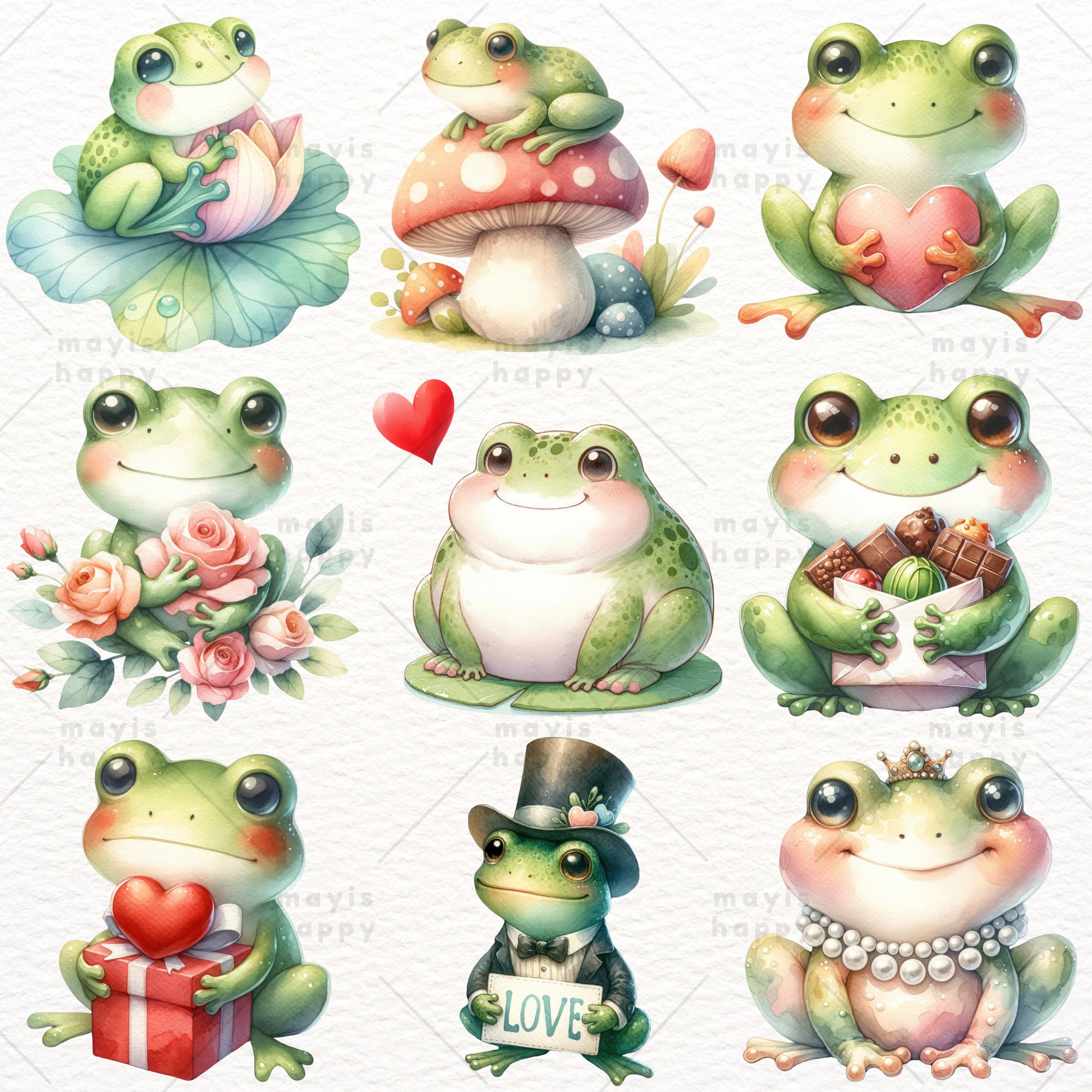 Love Frog, Cute Frog, Couple Frog Clipart, Frog Clipart, Valentine Gift ...
