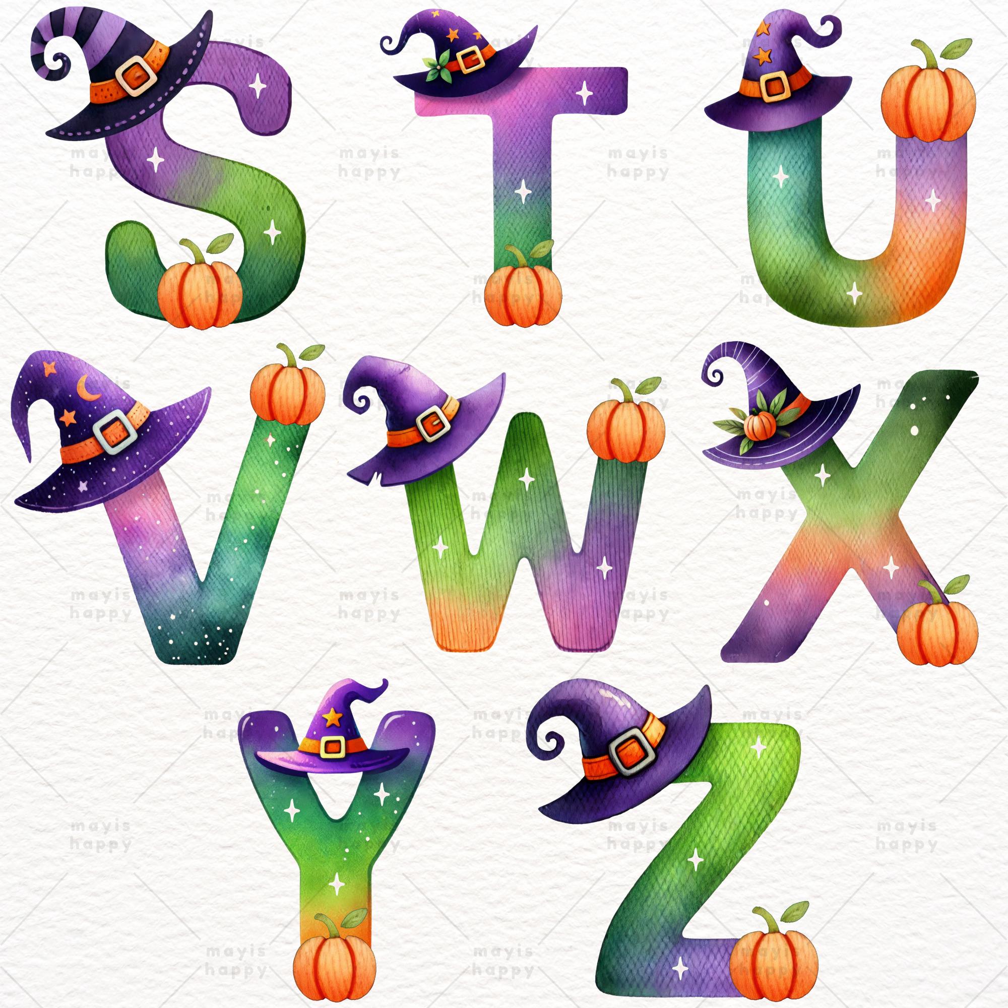 Witch Hat Alphabet, Halloween Alphabet, Witch Hat PNG, Alphabet Clipart ...