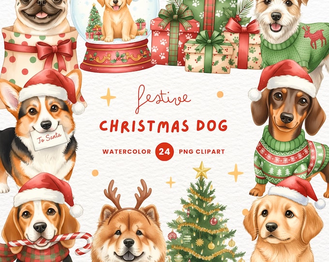 15 PNG Winter Dog Clipart – Funny Christmas Puppy PNG – Festive Pet Art ...