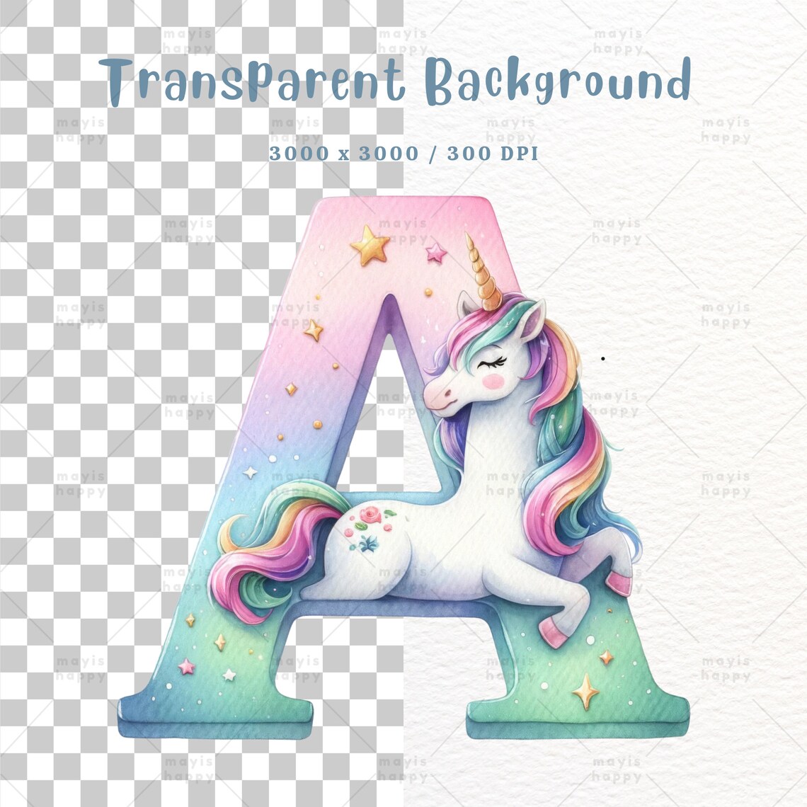Pastel Unicorn Alphabet, Unicorn Clipart, Unicorn PNG, Kid Craft ...