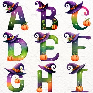 Witch Hat Alphabet, Halloween Alphabet, Witch Hat PNG, Alphabet Clipart ...