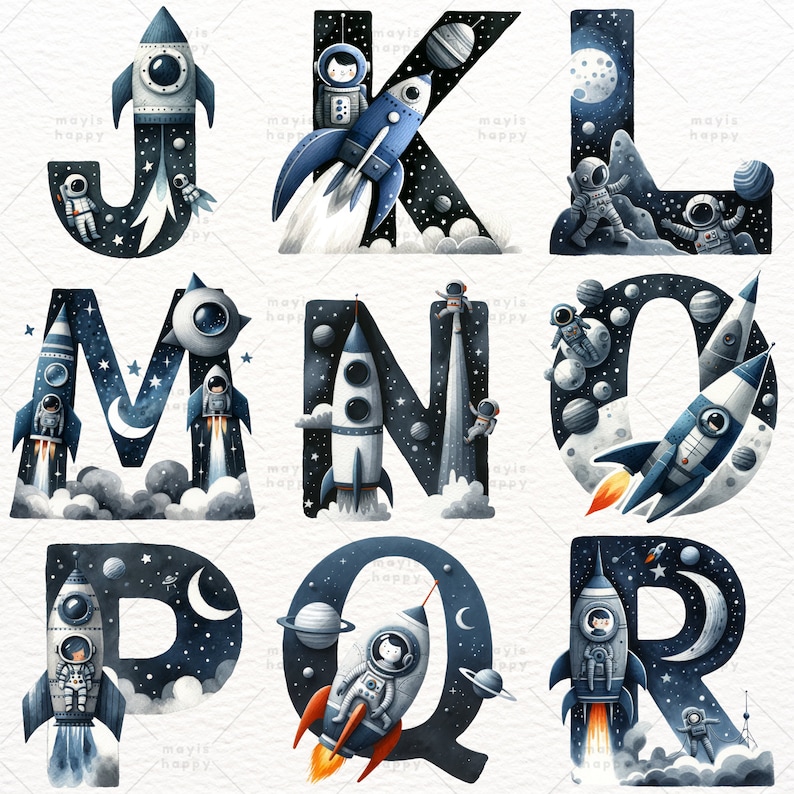 Rocket Alphabet, Astronaut Clipart, Space PNG, Space Alphabet, Alphabet ...
