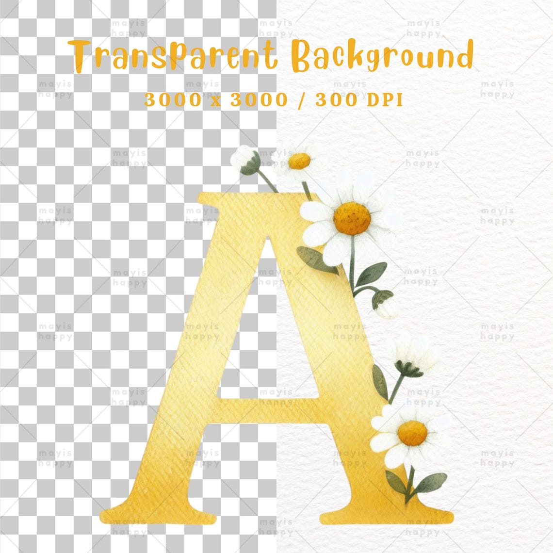 Daisy Flower Alphabet Clipart: Watercolor Doodle Font (digital Download ...