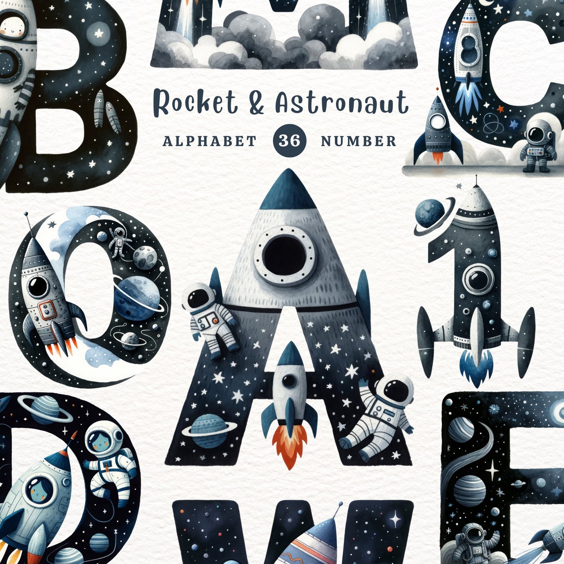Rocket Alphabet, Astronaut Clipart, Space PNG, Space Alphabet, Alphabet ...