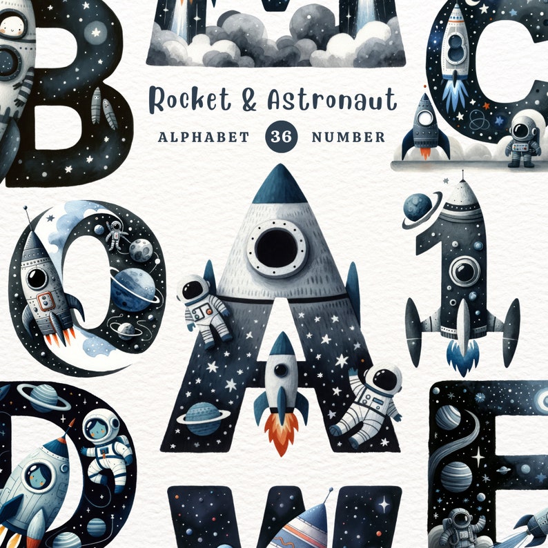 Rocket Alphabet, Astronaut Clipart, Space PNG, Space Alphabet, Alphabet ...