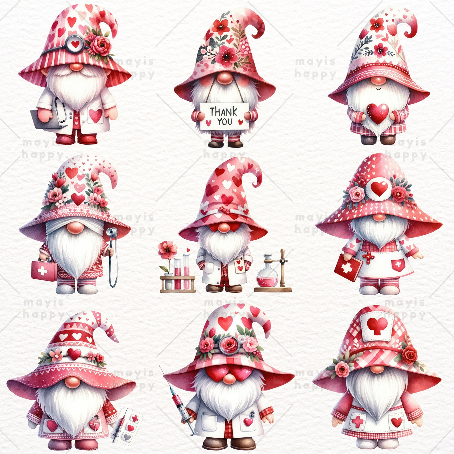 Doctor & Nurse Gnome Clipart: Valentine PNG Bundle (digital Download ...