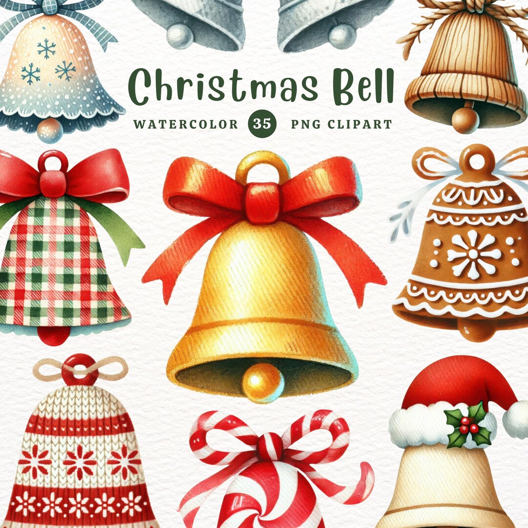 Watercolor Christmas Bell Clipart: Holiday PNG Images (digital Download ...