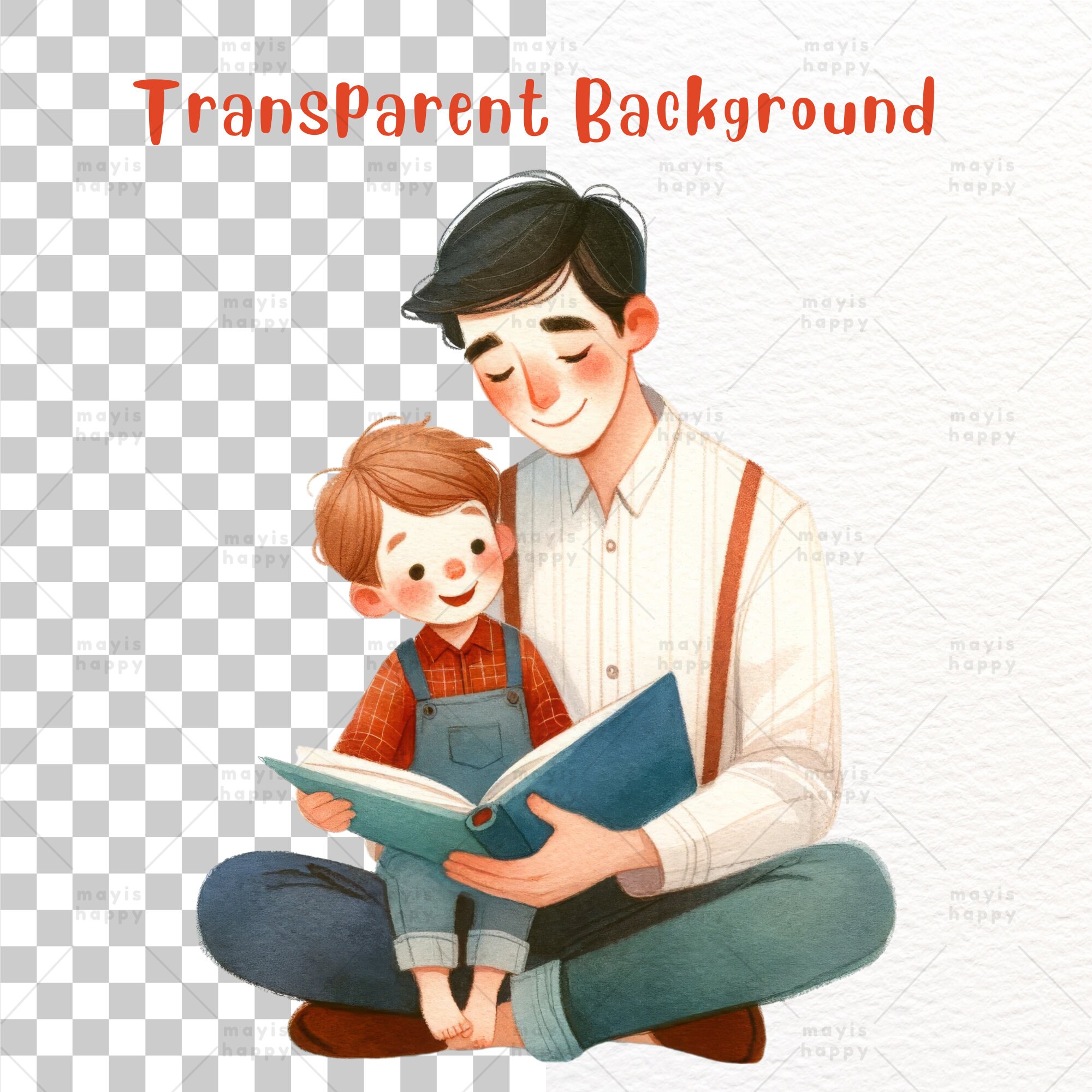 Dad and Son Watercolor Clipart: Father's Day PNG Bundle (digital ...