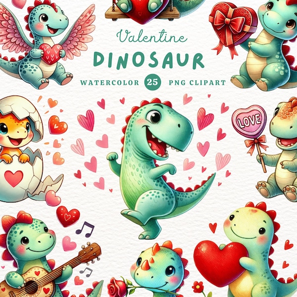 Dinosaur Valentine Clipart - Etsy
