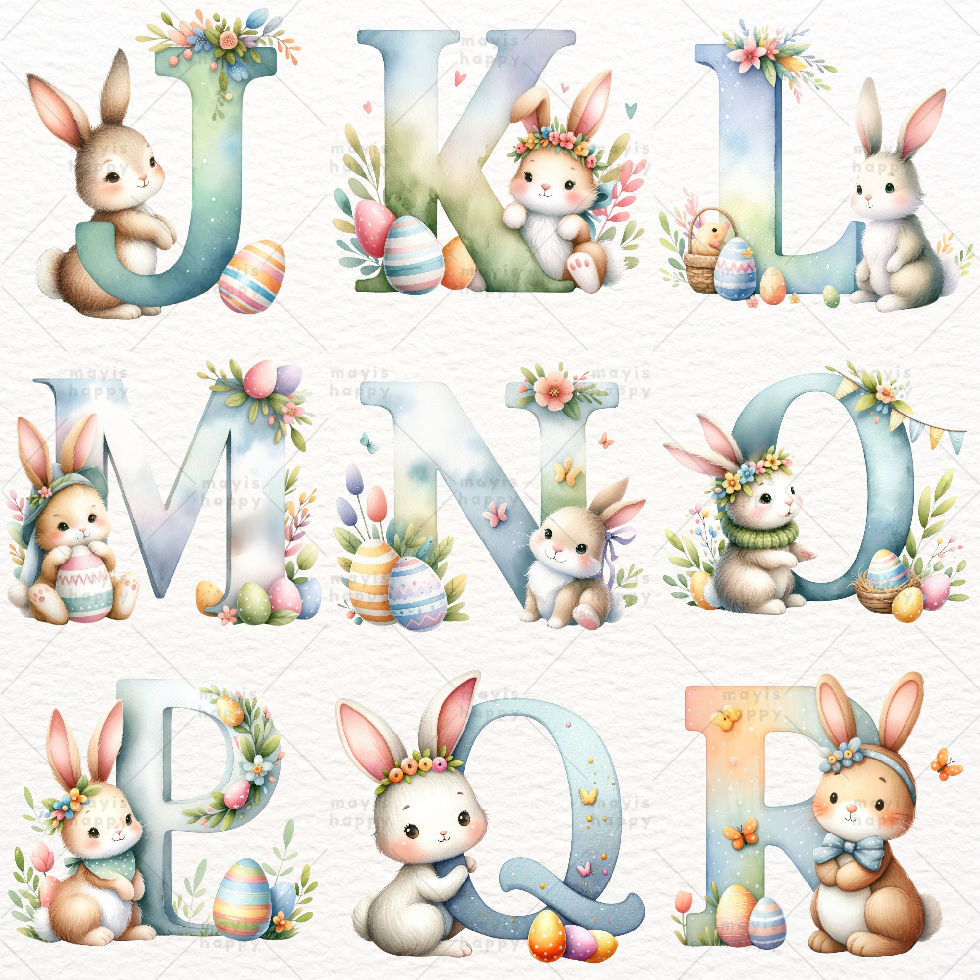 Easter Bunny Alphabet, Easter Clipart, Bunny PNG, Alphabet Clipart PNG ...