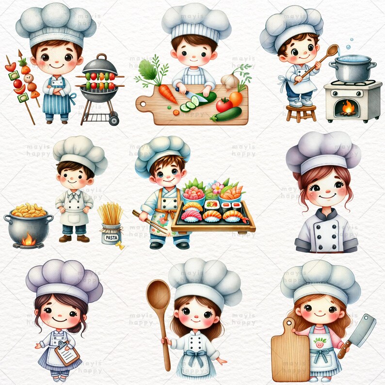 Cute Chef Clipart, Cooking Chef PNG, Cook PNG, Kitchen Clipart, DIY ...