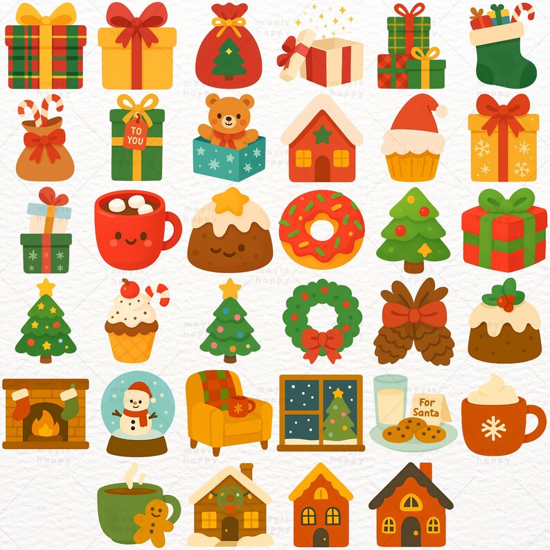 Christmas Elements Clipart: Festive Holiday Kids Illustration PNG - Etsy