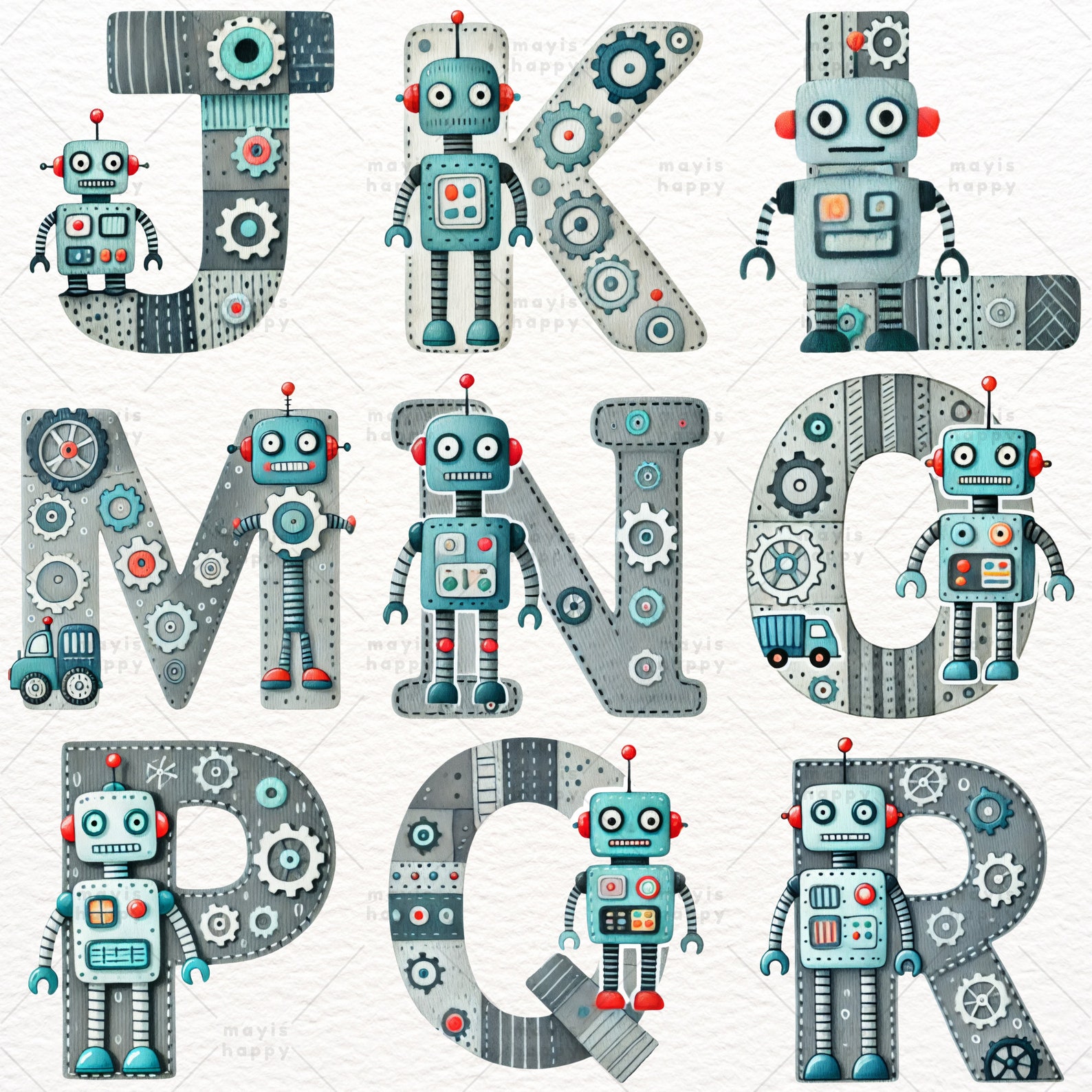 Robot Alphabet, Cute Robot, Robot Clipart, Robot PNG, Alphabet Clipart ...