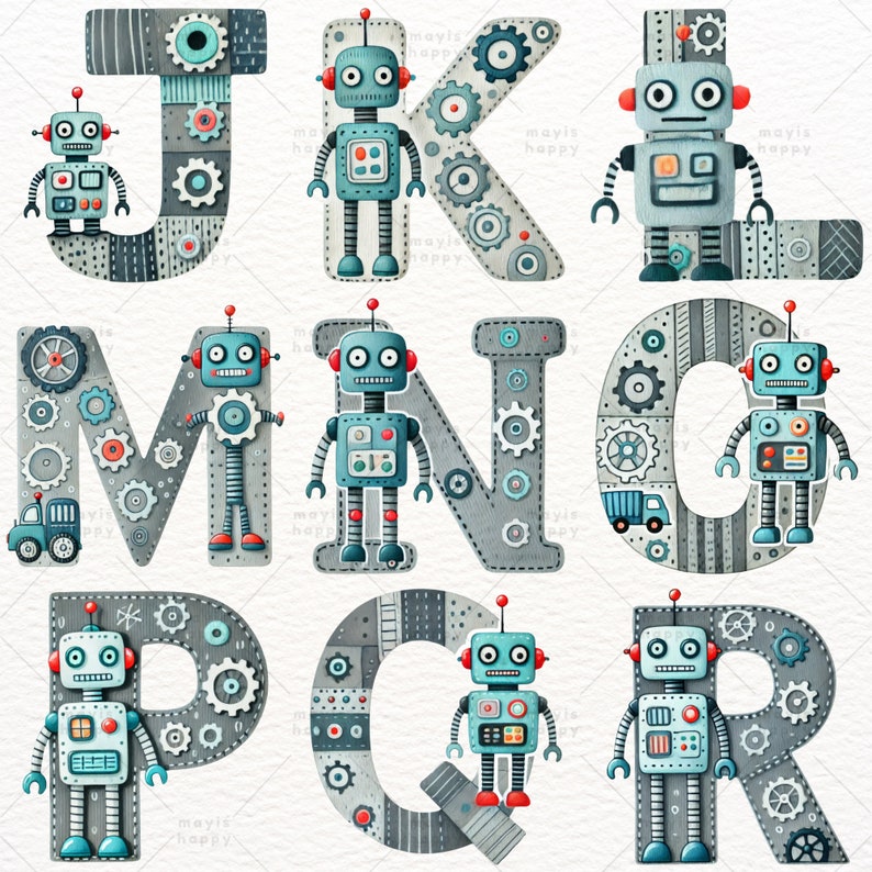 Robot Alphabet, Cute Robot, Robot Clipart, Robot PNG, Alphabet Clipart ...