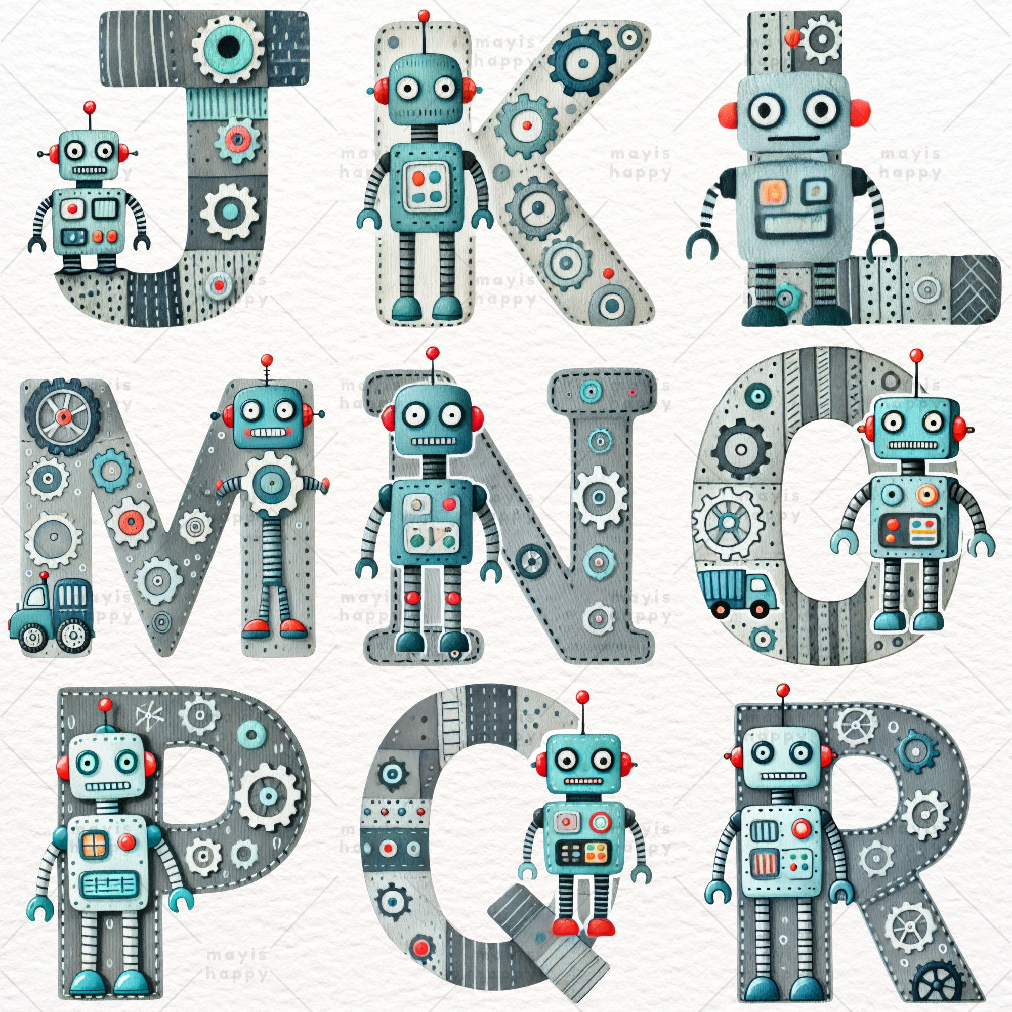 Robot Alphabet, Cute Robot, Robot Clipart, Robot PNG, Alphabet Clipart ...