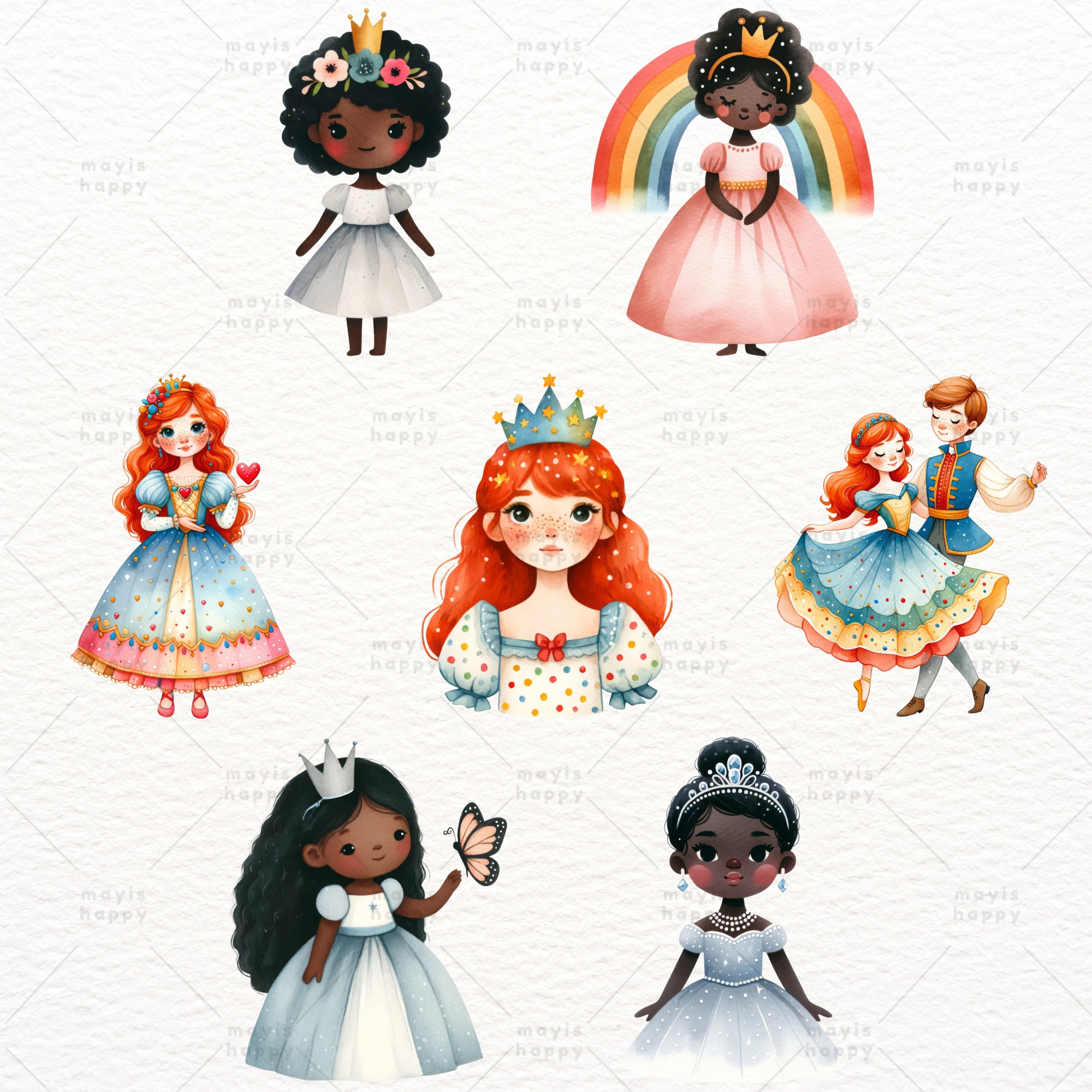 Watercolor Princess Clipart: 25 PNG Illustrations (digital Download) - Etsy