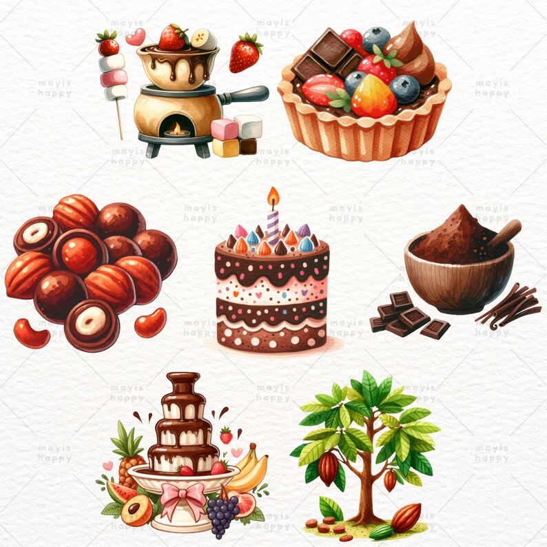 Watercolor Chocolate Clipart: 25 PNG Graphics (digital Download) - Etsy