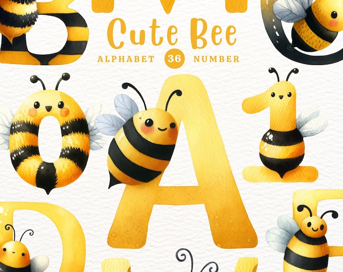 Bee Digital Clipart Alphabet Letters PNG for Bumble Bee Clip Art ...