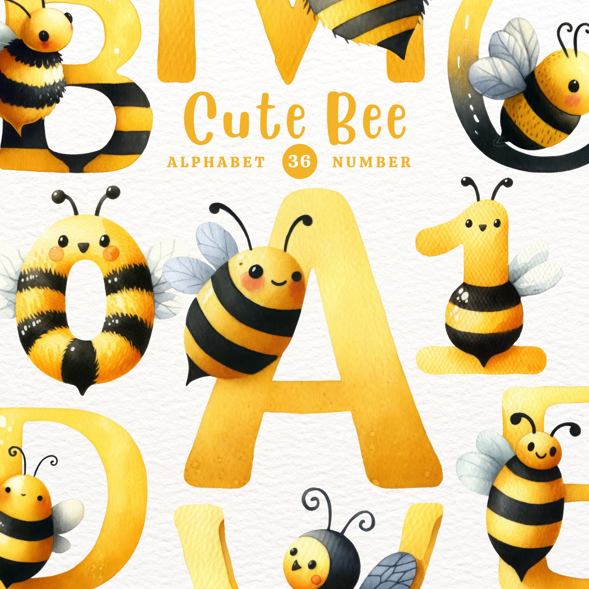 Cute Bee Alphabet, Bee Clipart, Bee PNG, Bee Alphabet, Kid Craft ...