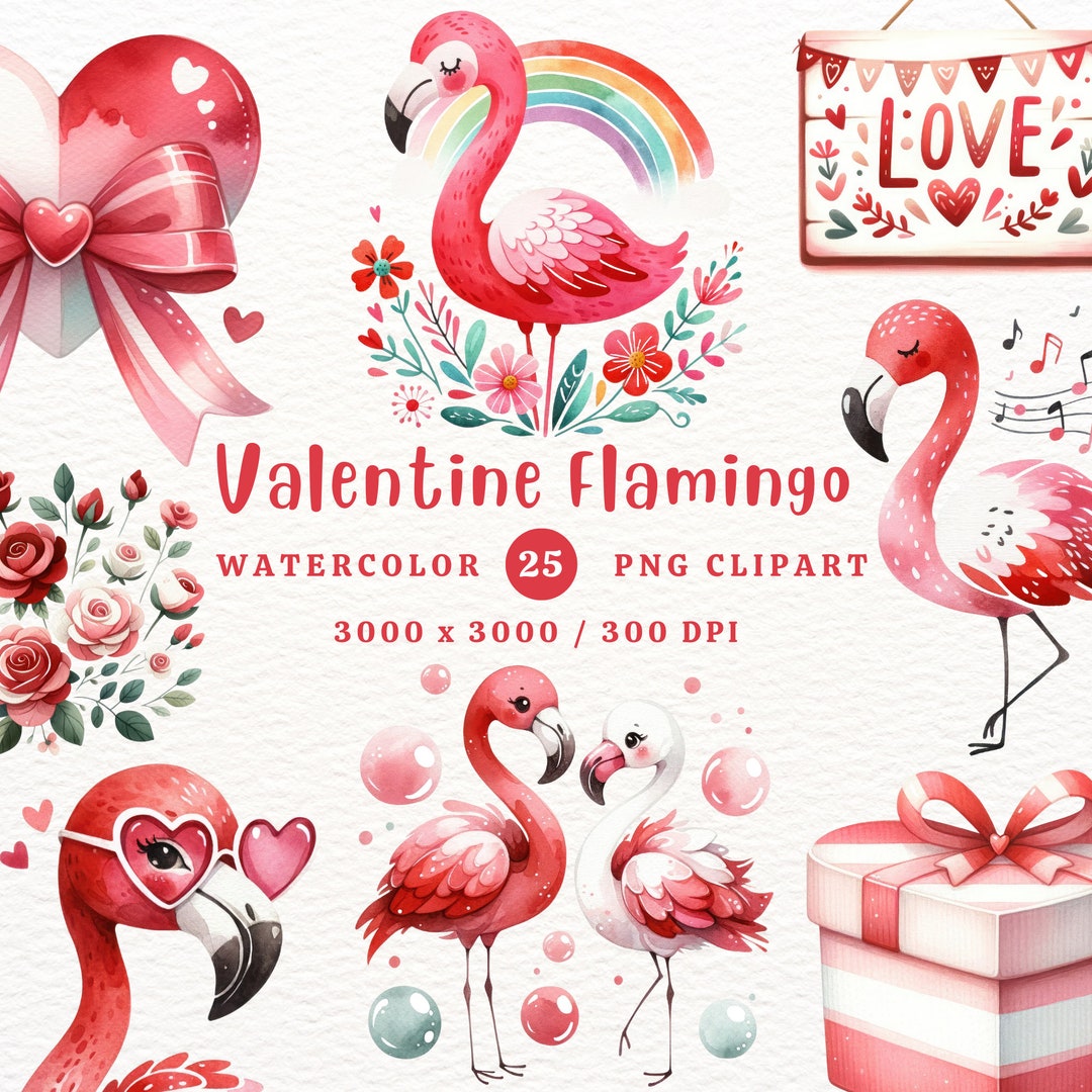 Valentine Flamingo, Valentine Clipart, Pink Flamingo Clipart, Valentine ...