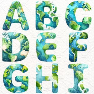 Earth Map Alphabet, Earth Clipart, Planet PNG, Earth Pattern, Alphabet ...