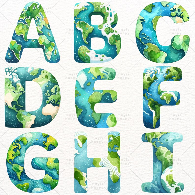 Earth Map Alphabet, Earth Clipart, Planet PNG, Earth Pattern, Alphabet ...