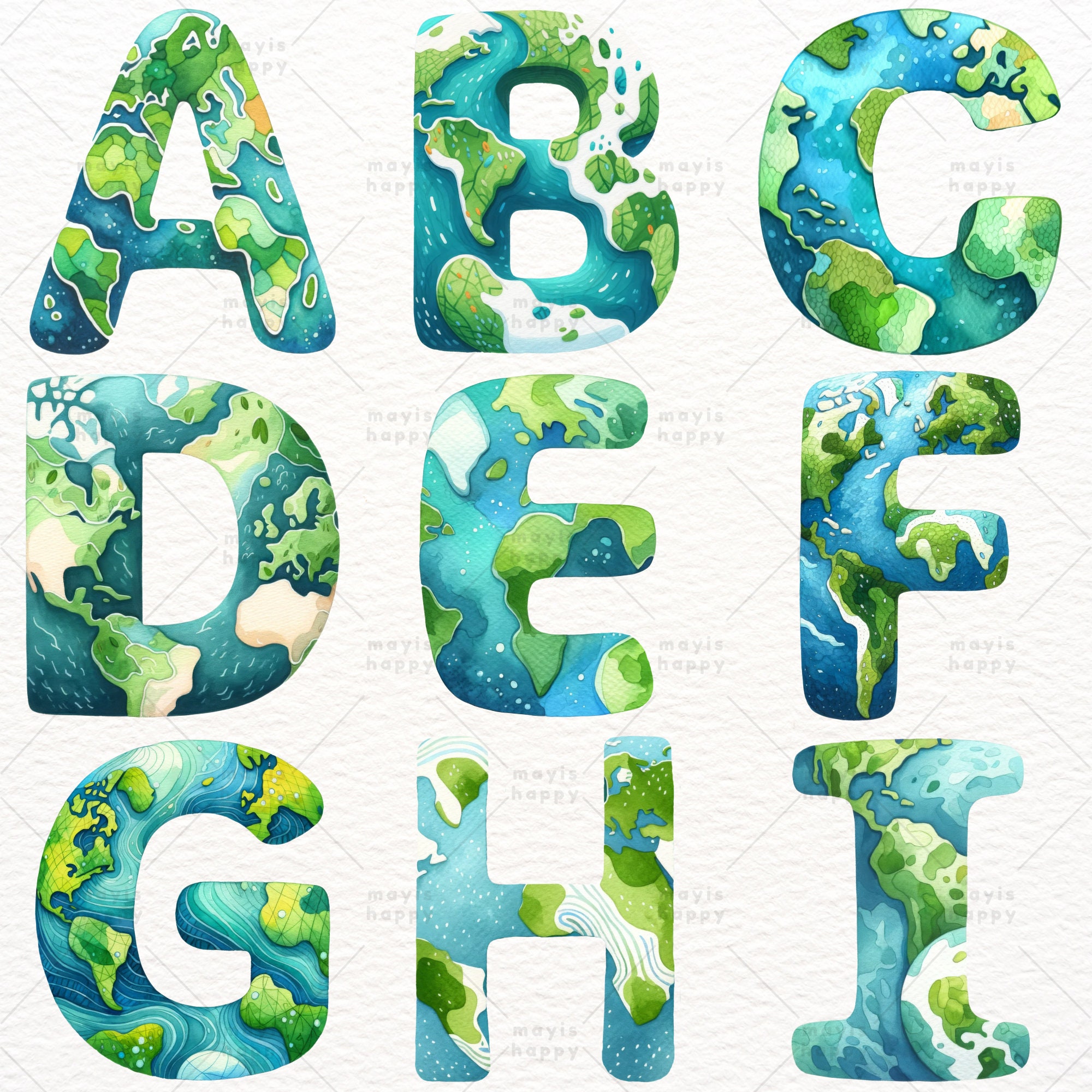 Earth Map Alphabet, Earth Clipart, Planet PNG, Earth Pattern, Alphabet ...