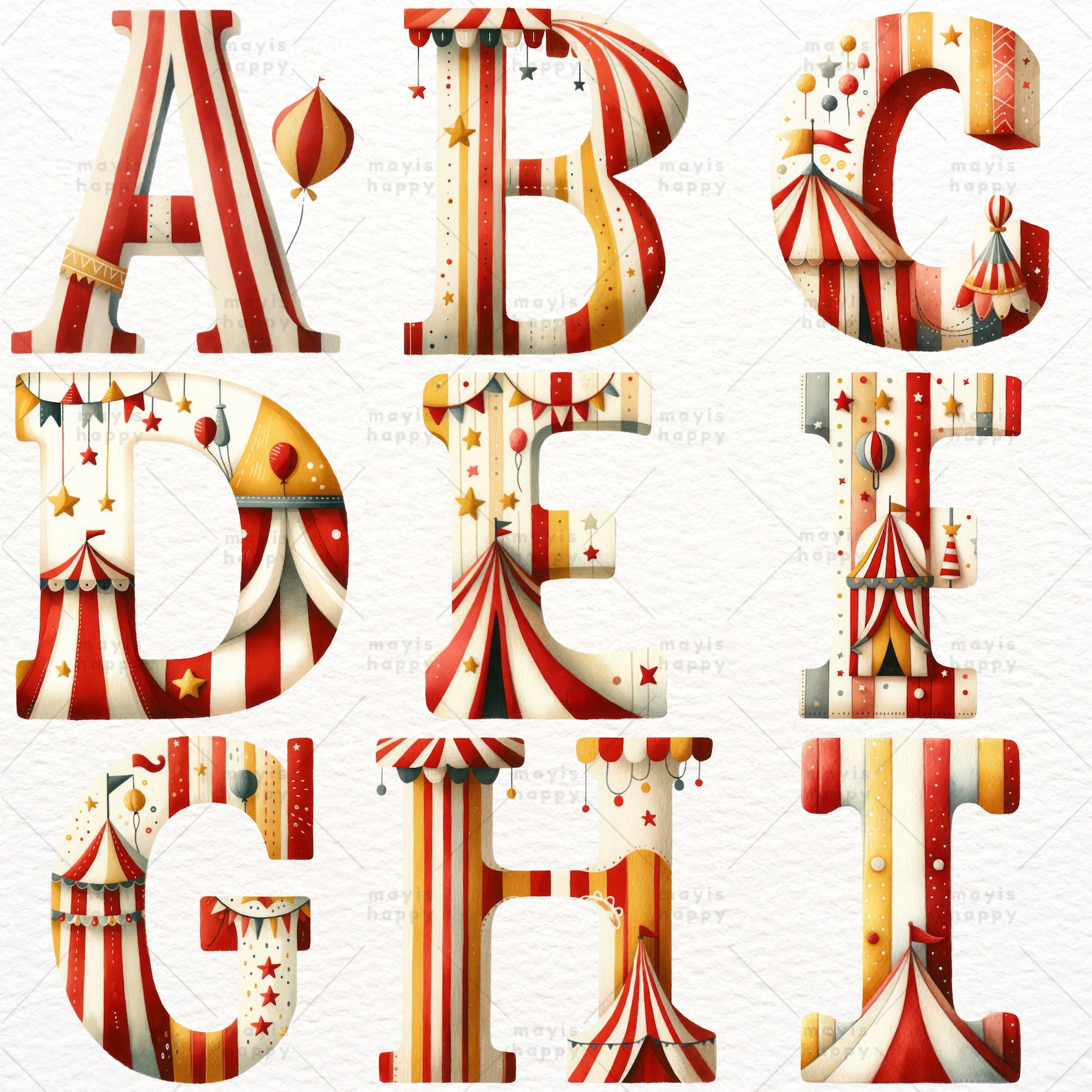 Circus Alphabet Clipart: Watercolor Doodle Font (PNG Digital Download ...