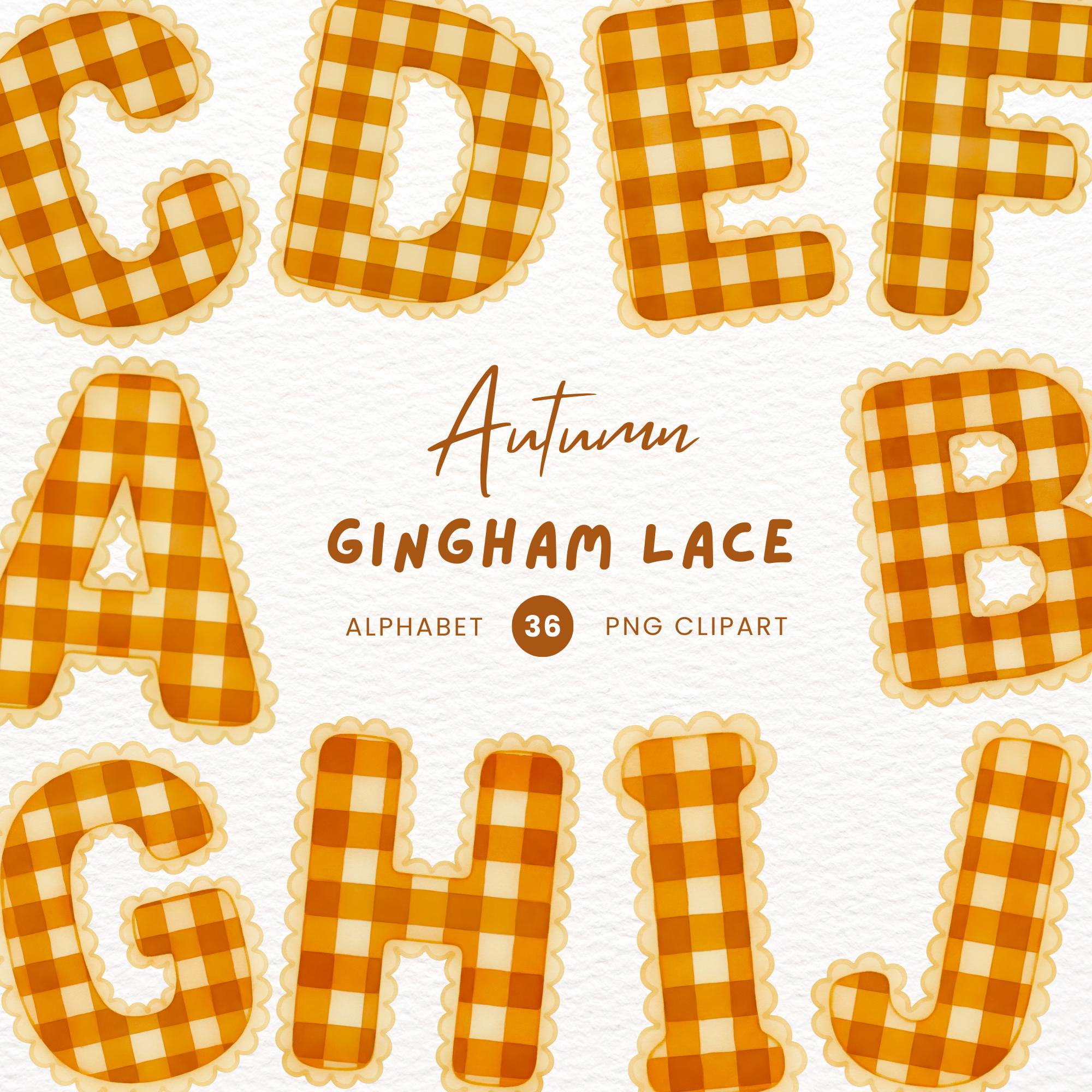 Autumn Gingham Lace Alphabet Clipart: Festive Watercolor Letter PNG - Etsy