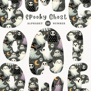 Spooky Ghost Alphabet Clipart: Halloween Watercolor PNG (digital ...