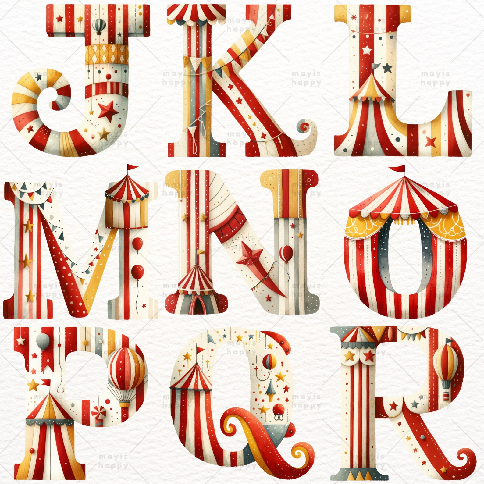 Circus Alphabet Clipart: Watercolor Doodle Font (PNG Digital Download ...