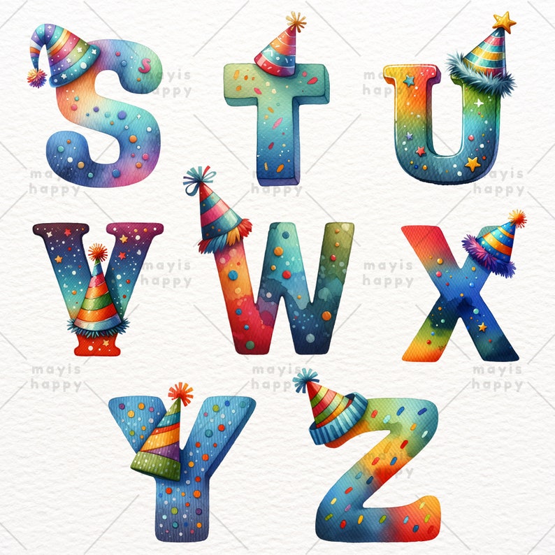 New Year Alphabet Clipart, Party Hat Alphabet Clipart, New Year Party ...