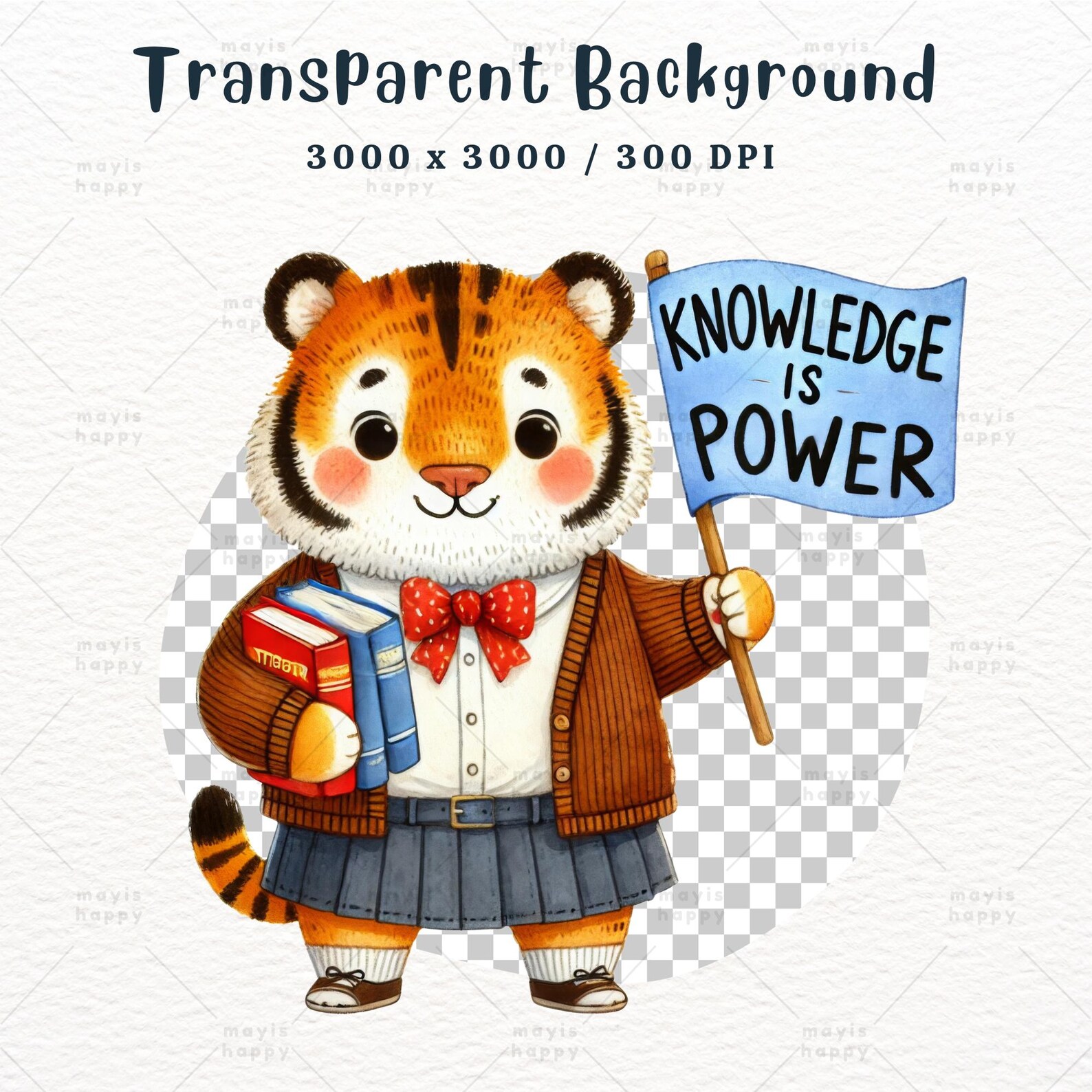 Watercolor Animal Student Clipart: Back to School PNG (digital Download ...